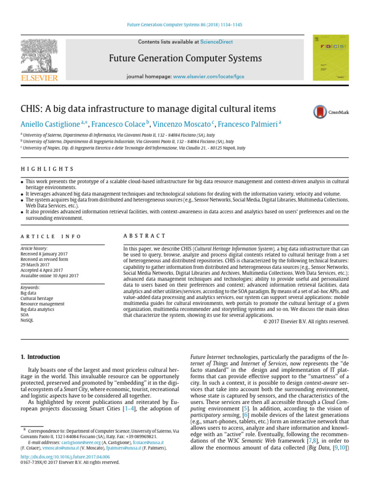 CHIS A Big Data Infrastructure To Manage Digital Cultural Items | PDF | Apache Hadoop | Apache Spark
