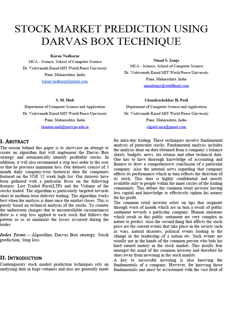 Stock Market Prediction Using Darvas Box Technique | PDF | Technical Analysis | Order (Exchange)