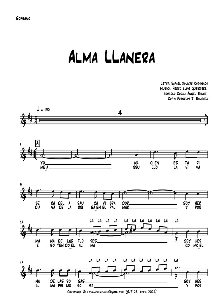 Soprano - Alma Llanera - Erick - Coral - New | PDF