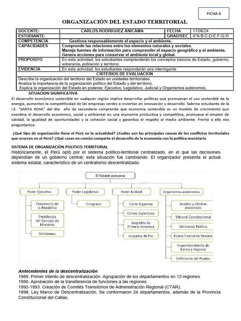 FICHA DE ACTIVIDAD CCSS 4°- SEMANA 1 (3) | PDF | Perú
