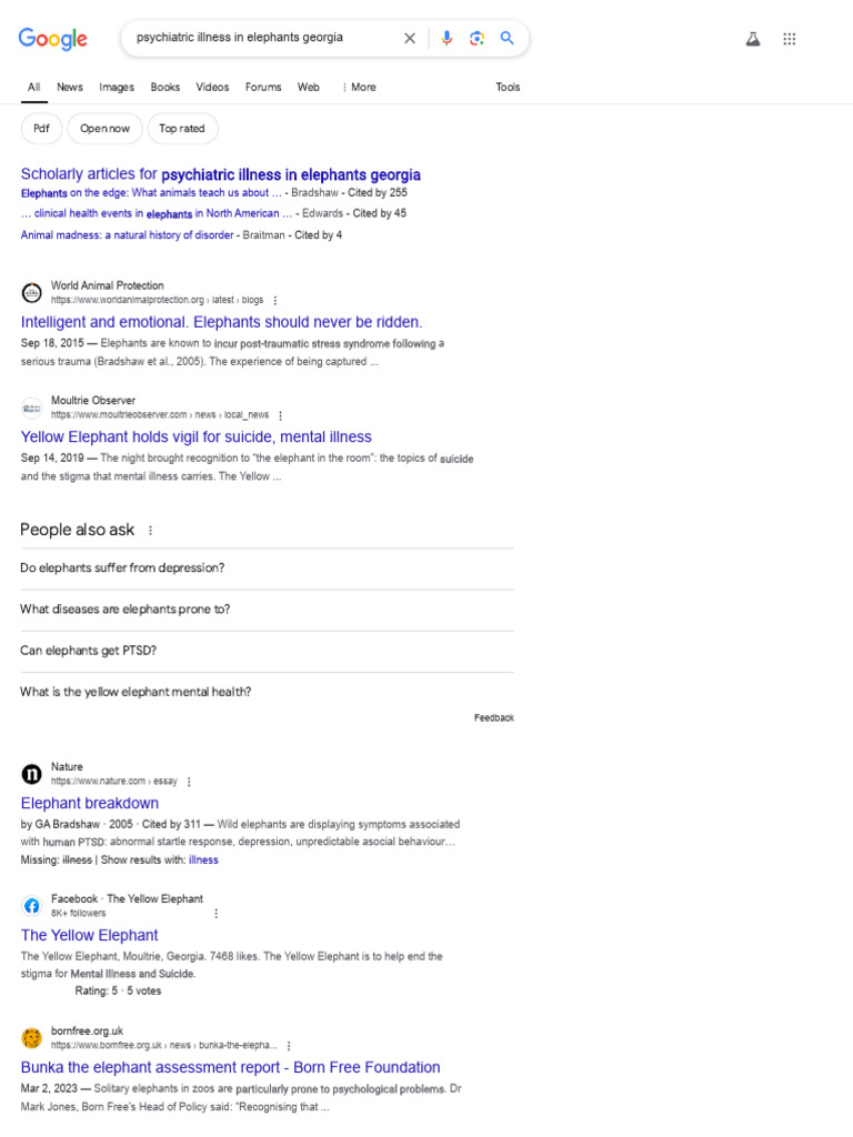 Psychiatric Illness in Elephants Georgia | PDF | Mental Disorder ...