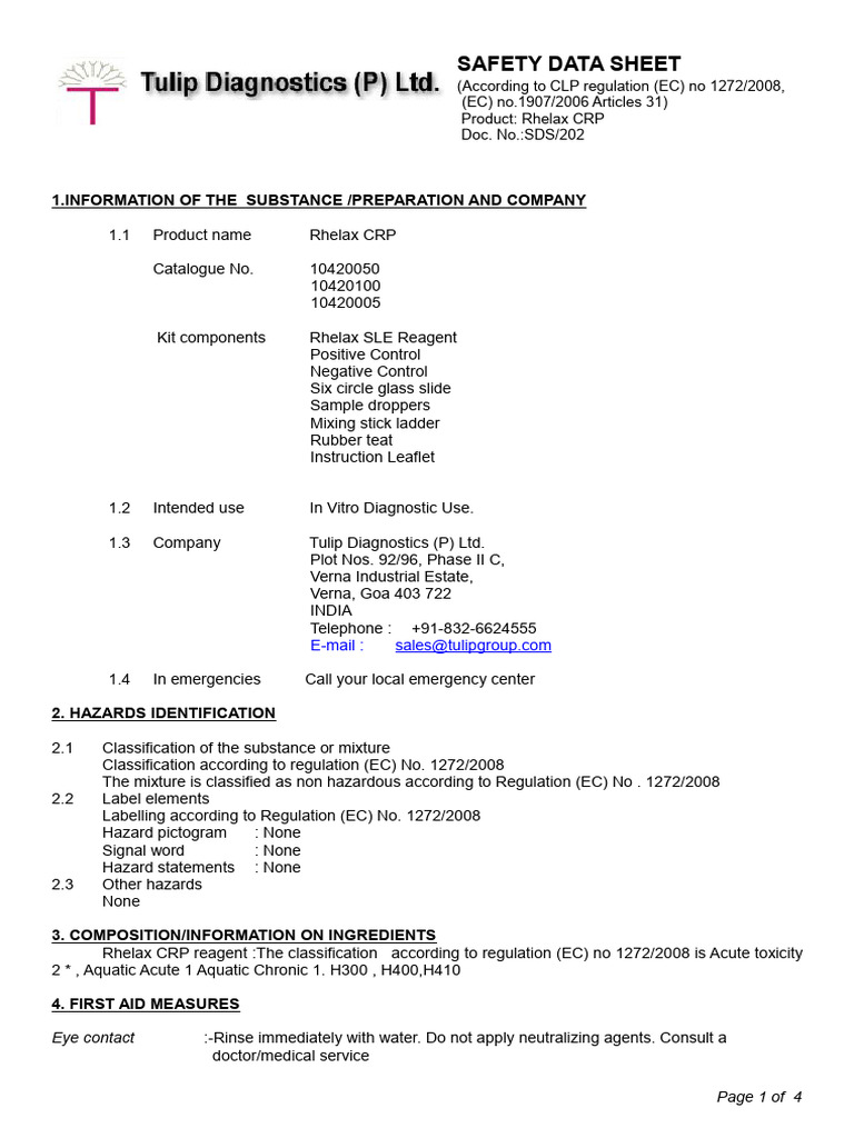 CRP Kit MSDS | PDF | Firefighting | Water