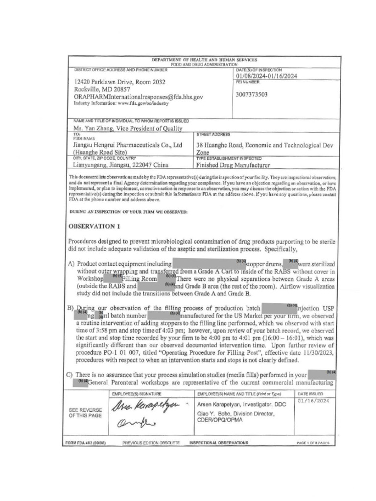 CSV - Jiangsu - Hengrui - China | PDF | Food And Drug Administration