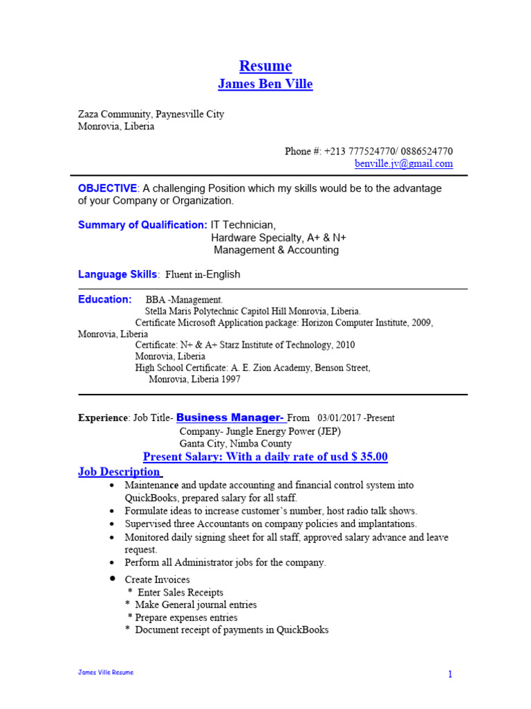 James Ben Ville- CV- REAL-1-3 | Download Free PDF | Receipt | Cash
