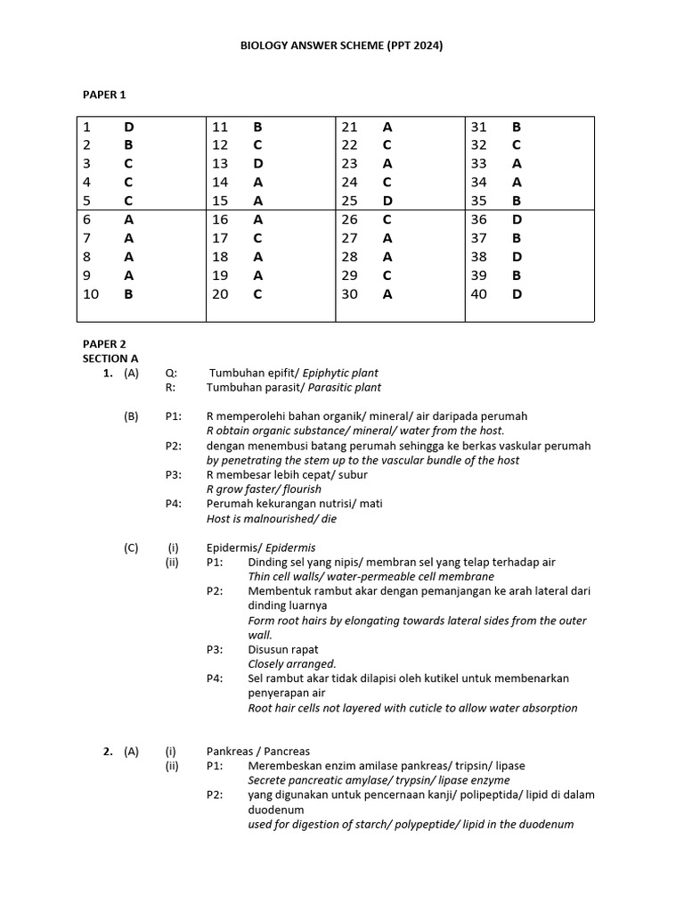 Skema Jawapan 1 2024 Biology | PDF