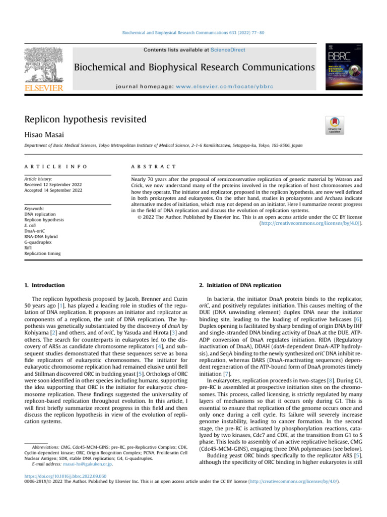 Replicon hypothesis revisited | PDF | Dna Replication | Health Sciences