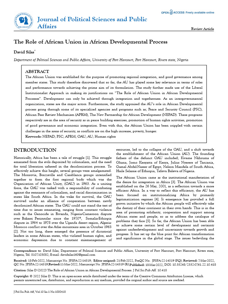The Role of African Union in African Developmental Process | Download Free PDF | African Union ...