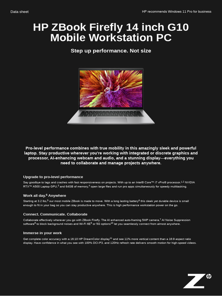 HP ZBook Firefly 14 G10 Workstation | PDF | Windows 10 | Microsoft Windows