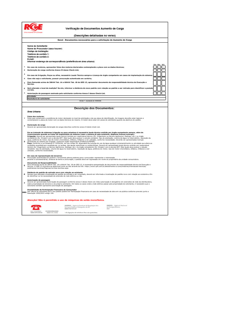 Check List - Aumento de Carga | PDF | Carta