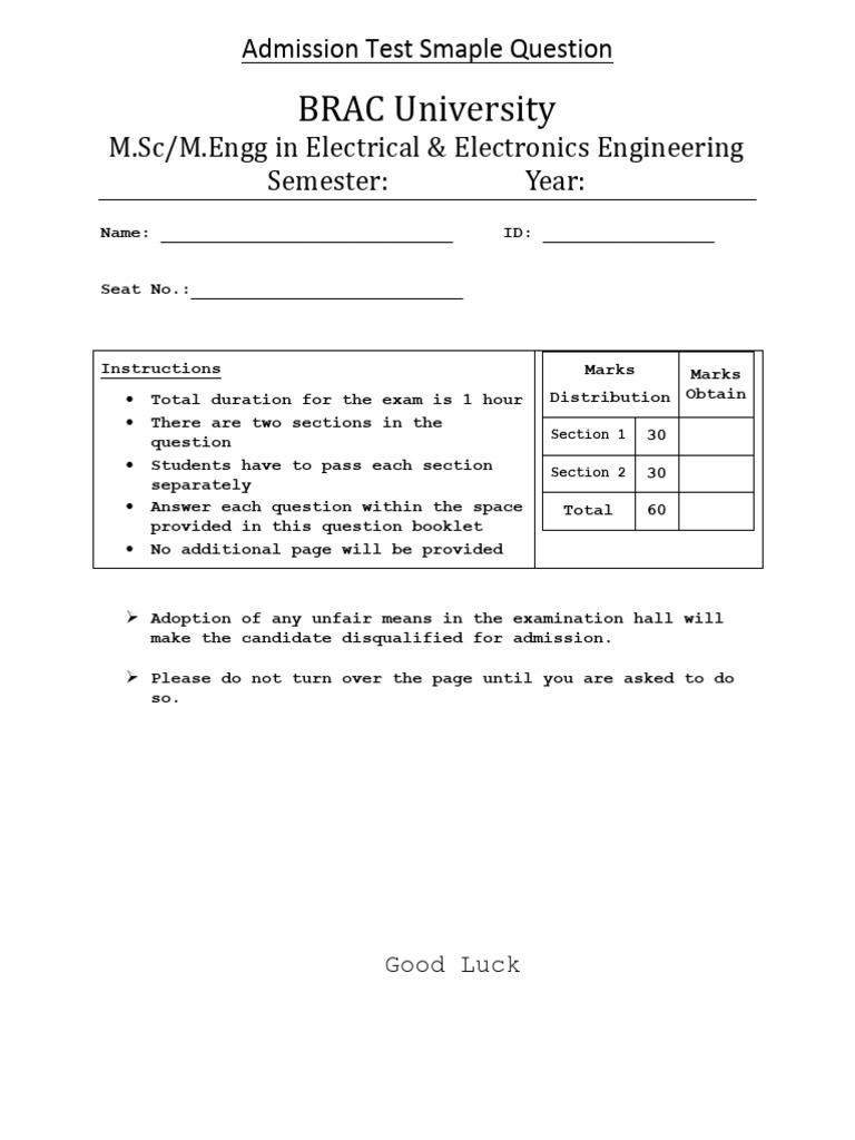 Admission Test Sample Question_MSEEE | Download Free PDF | Electrical ...