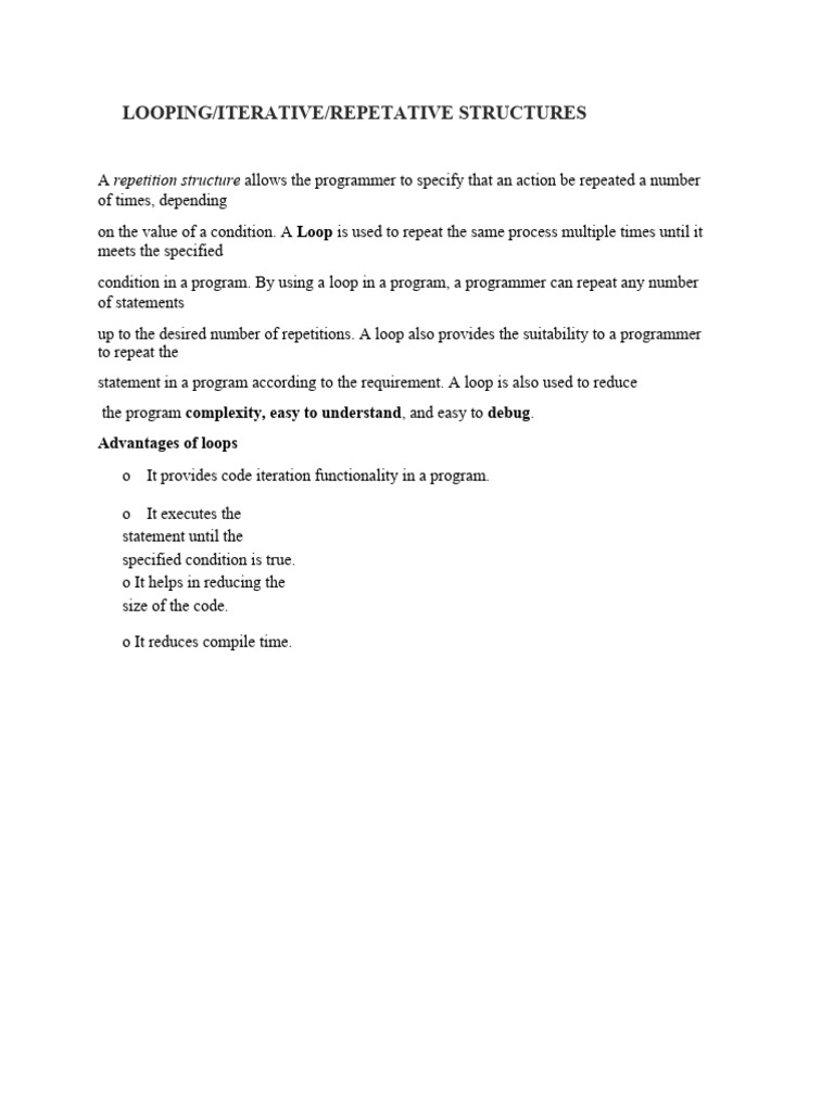 Introduction To Looping Control Structures 1 Pdf Control Flow Software Development