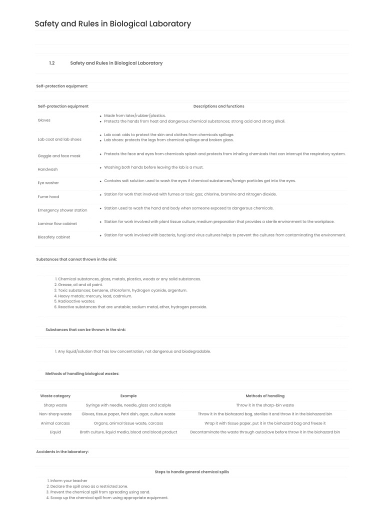 Safety and Rules in Biology Laboratory | Download Free PDF | Chemistry ...