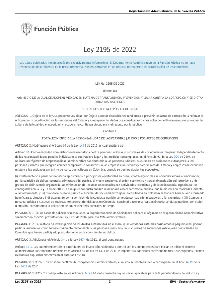 Ley_2195_de_2022 | PDF | Contabilidad | Corrupción política