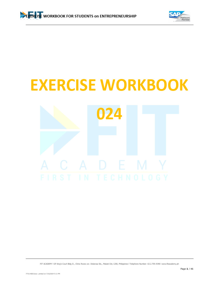 Entrepreneurship Exercise Workbook | PDF | Cloud Computing | Balance Sheet