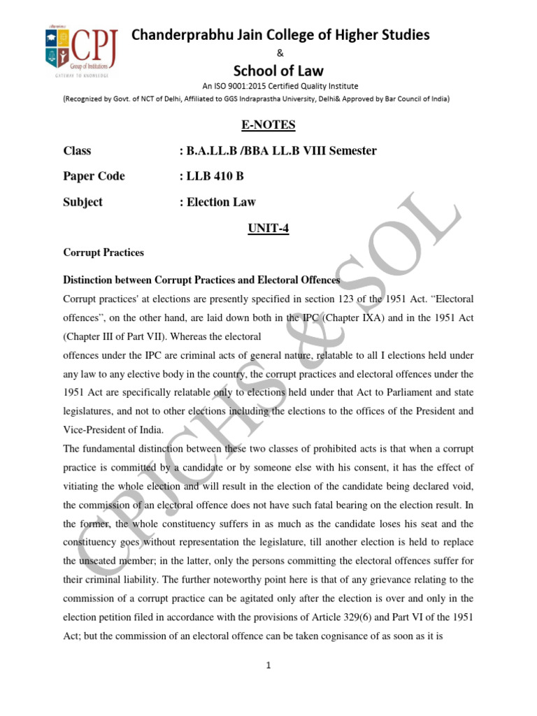 Unit-4 Election Law E-Notes | PDF | Opinion Poll | Elections