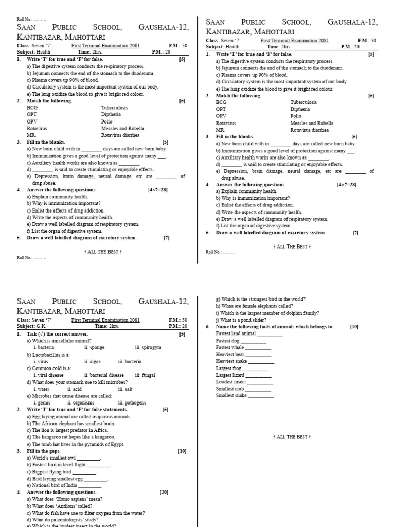 Class 1 To 7 Question Paper | PDF | Computer Data Storage | Input/Output