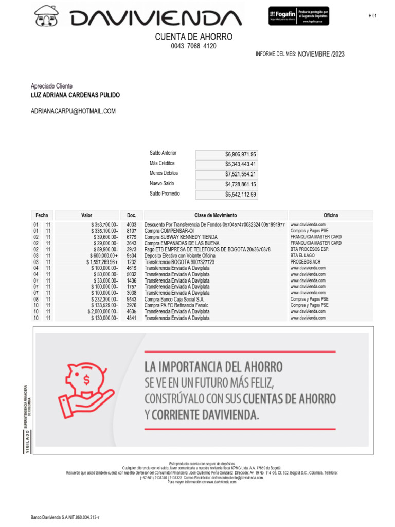 Extracto 202311 | PDF | Dinero | Bancos