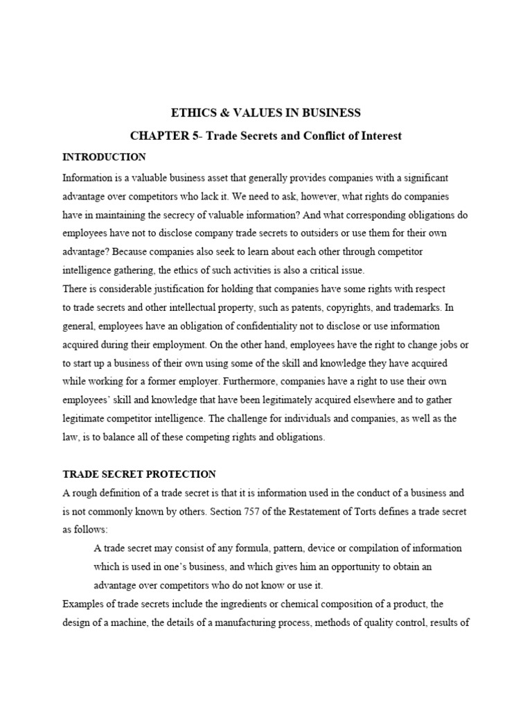 ETHICS - Chapter 5 (1) | Download Free PDF | Trade Secret | Conflict Of ...
