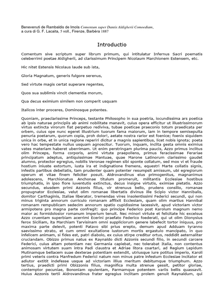Comentum Super Dantis Aldigherii Comoediam 1887 | PDF