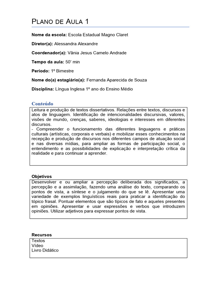 Anexo 3 - Planos de Aula | Download grátis PDF | Pronome | Sociologia