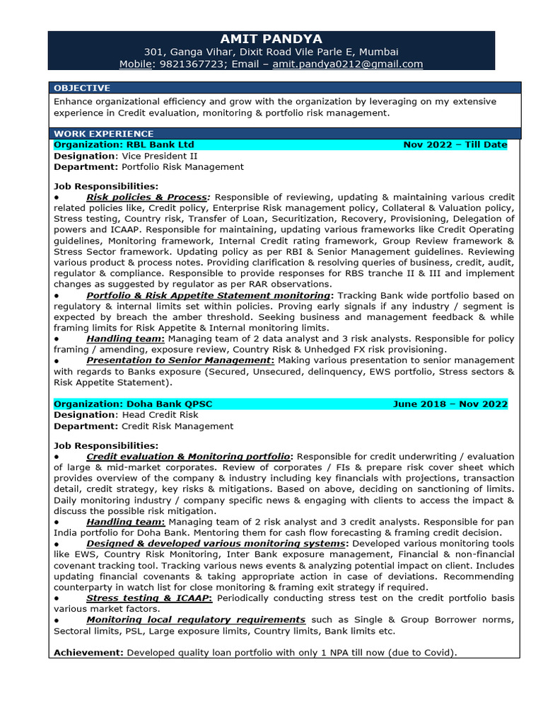 Amit Pandya_2024 | Download Free PDF | Financial Analyst | Risk
