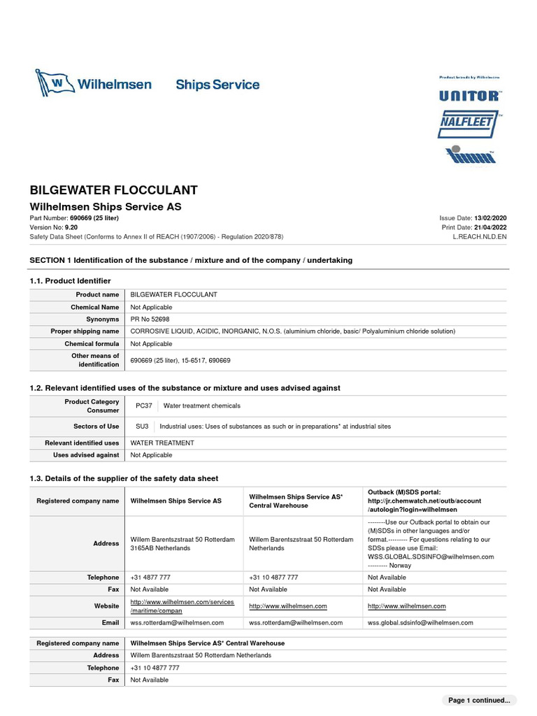 MSDS Bilgewater Flocculant | PDF | Water | Chemistry