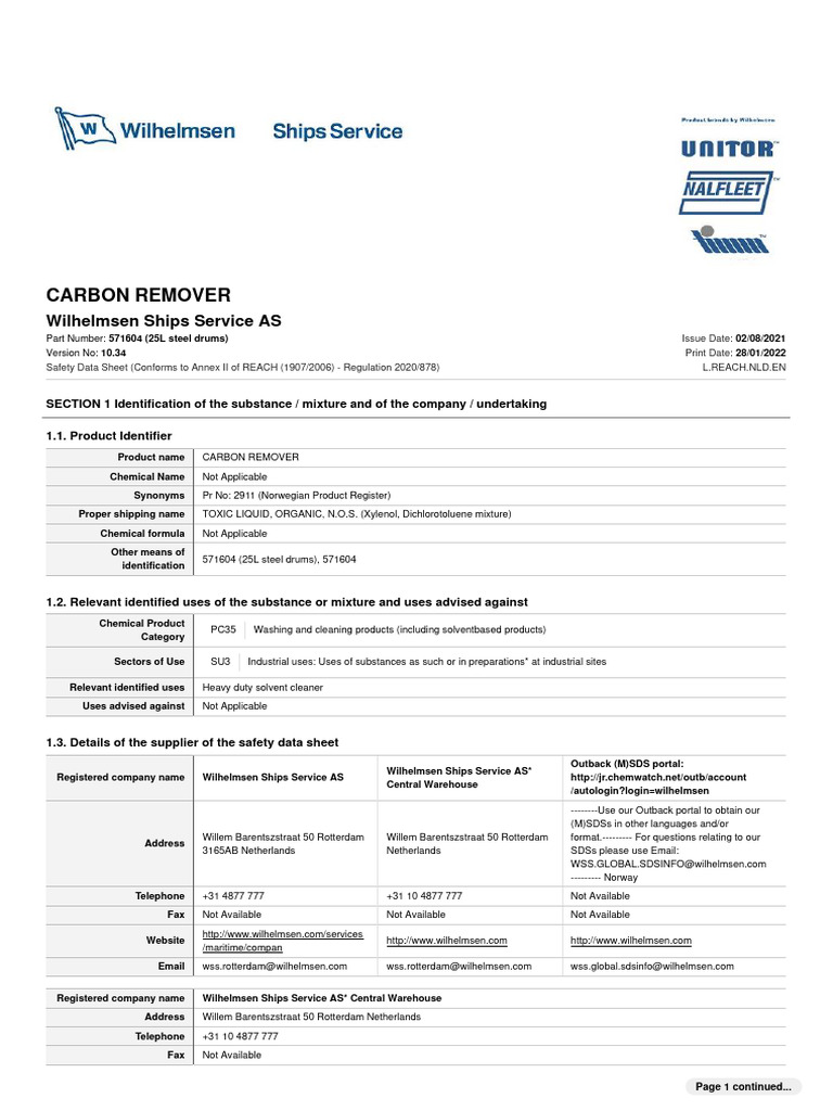 MSDS Carbon Remover | PDF | Toxicity | Chemistry