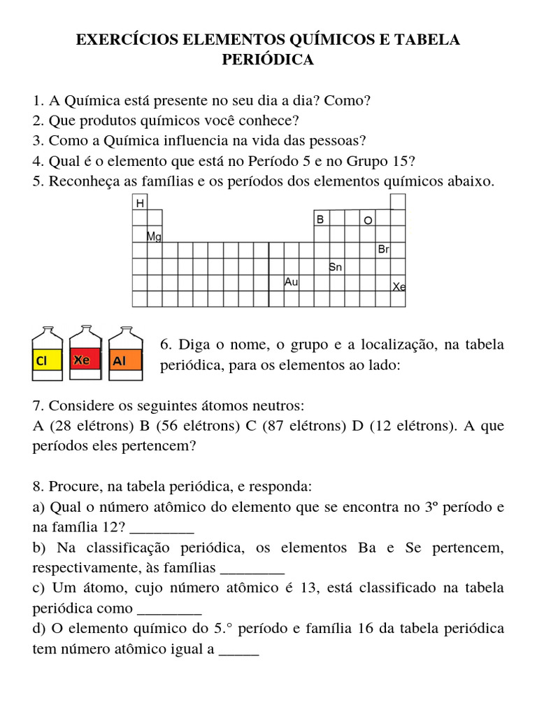 Atividade De Quimica Tabela Periodica