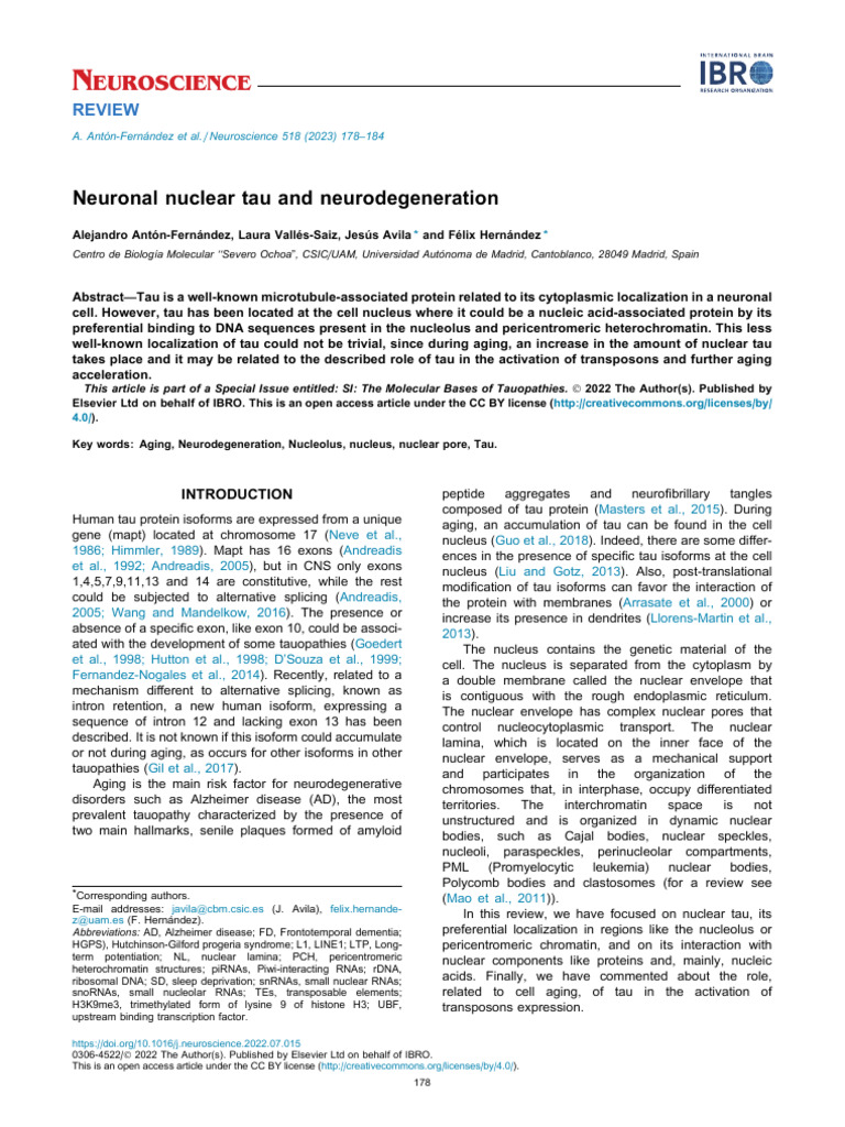 Neuronal Nuclear Tau and Neurodegeneration - 2023 - Neuroscience | PDF ...