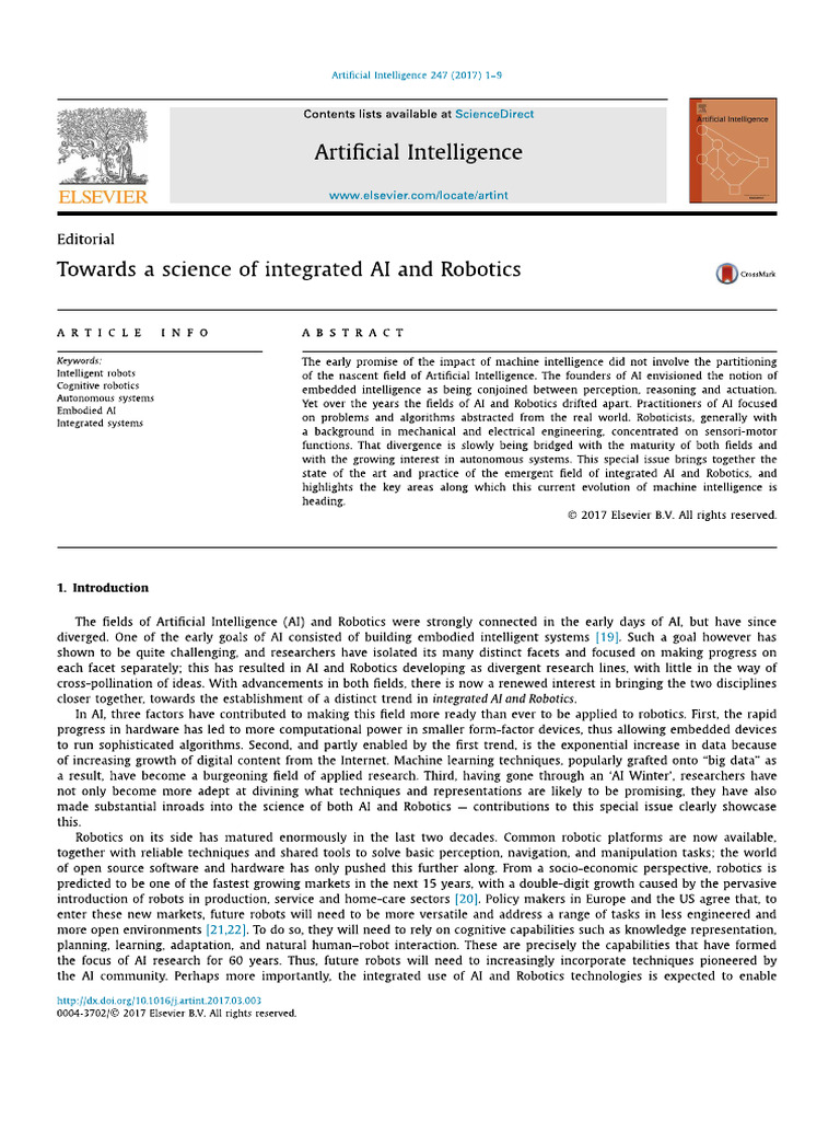 Towards A Science of Integrated AI and Robotics | PDF