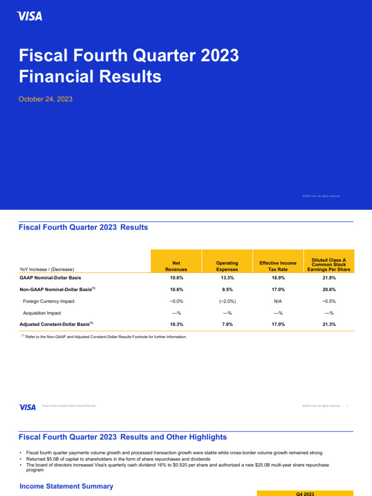 VISA Q4-23-Earnings-Deck-FINAL | PDF | Earnings Per Share | Intangible ...