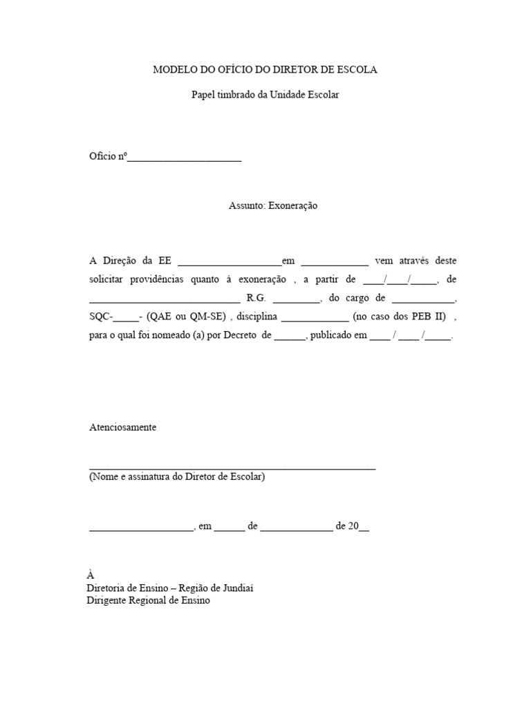 Modelo de Oficio Do Diretor de Escola | PDF Modelo de Oficio Do Diretor de Escola | PDF