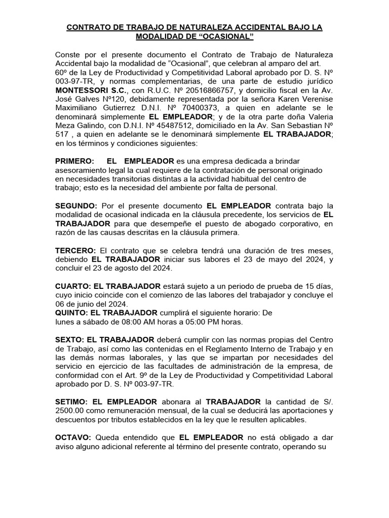 Contrato Accidental Ocasional | PDF | Derecho laboral | Gobierno