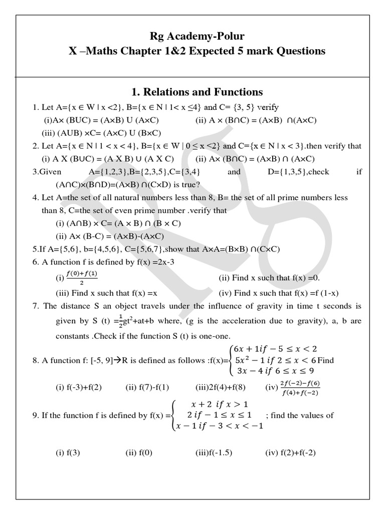 5 Mark Questions for Maths Chapters 1 & 2 | PDF