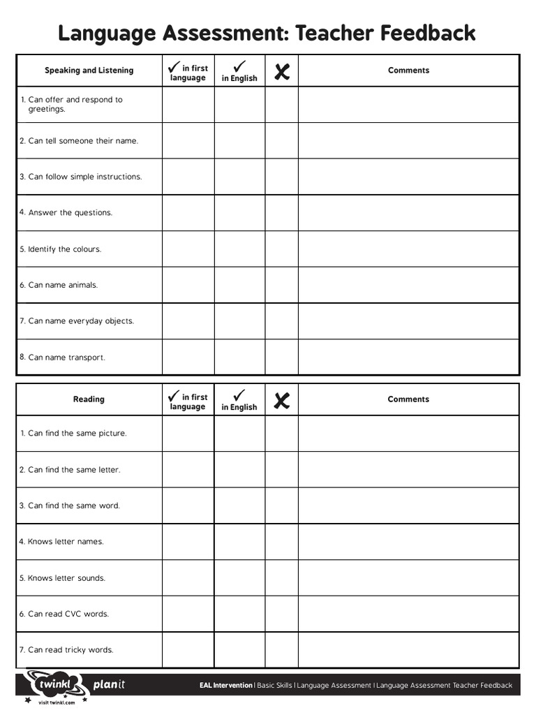 EAL Language Skills Assessment Report | PDF