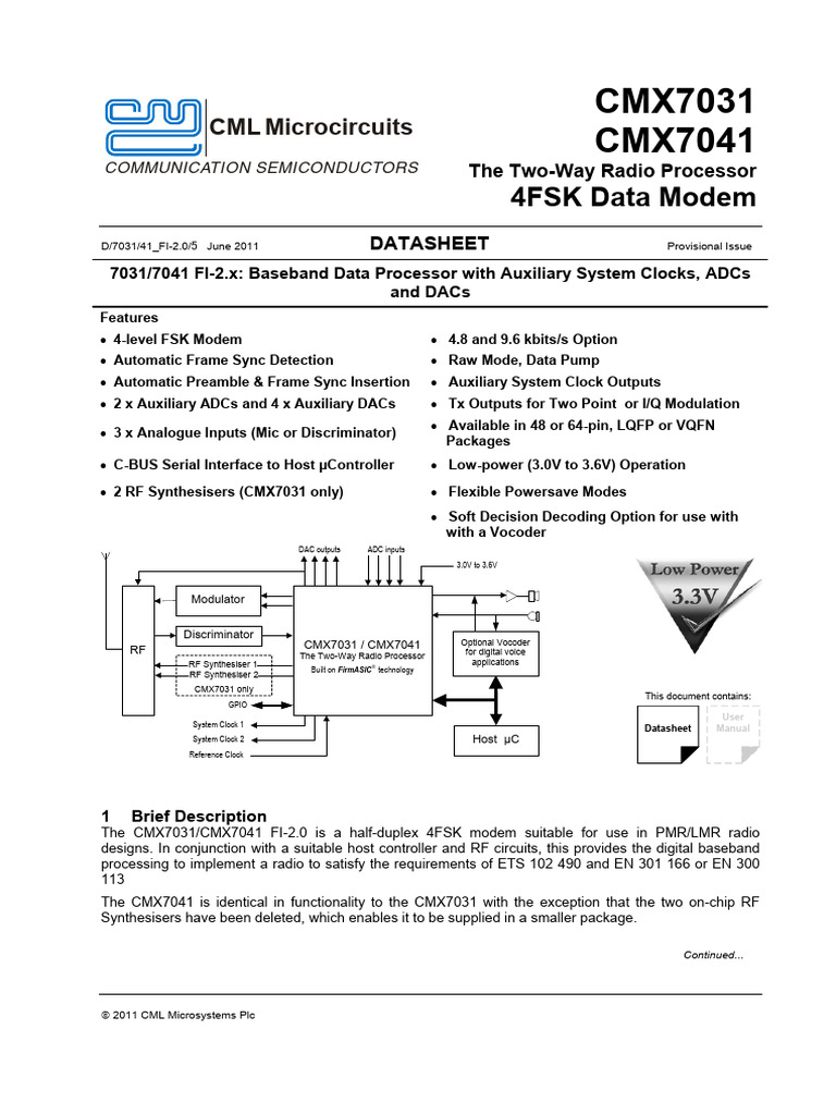 CMX7031 | PDF | Analog To Digital Converter | Amplifier