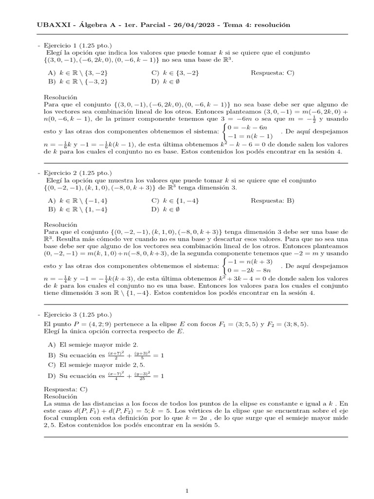 2023 1C 1P T4 Resuelto | PDF | Elipse | Álgebra