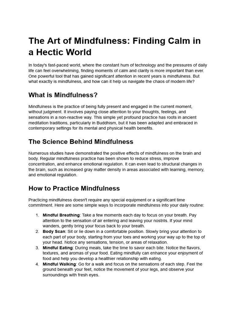 The Art of Mindfulness_ Finding Calm in a Hectic World | PDF ...