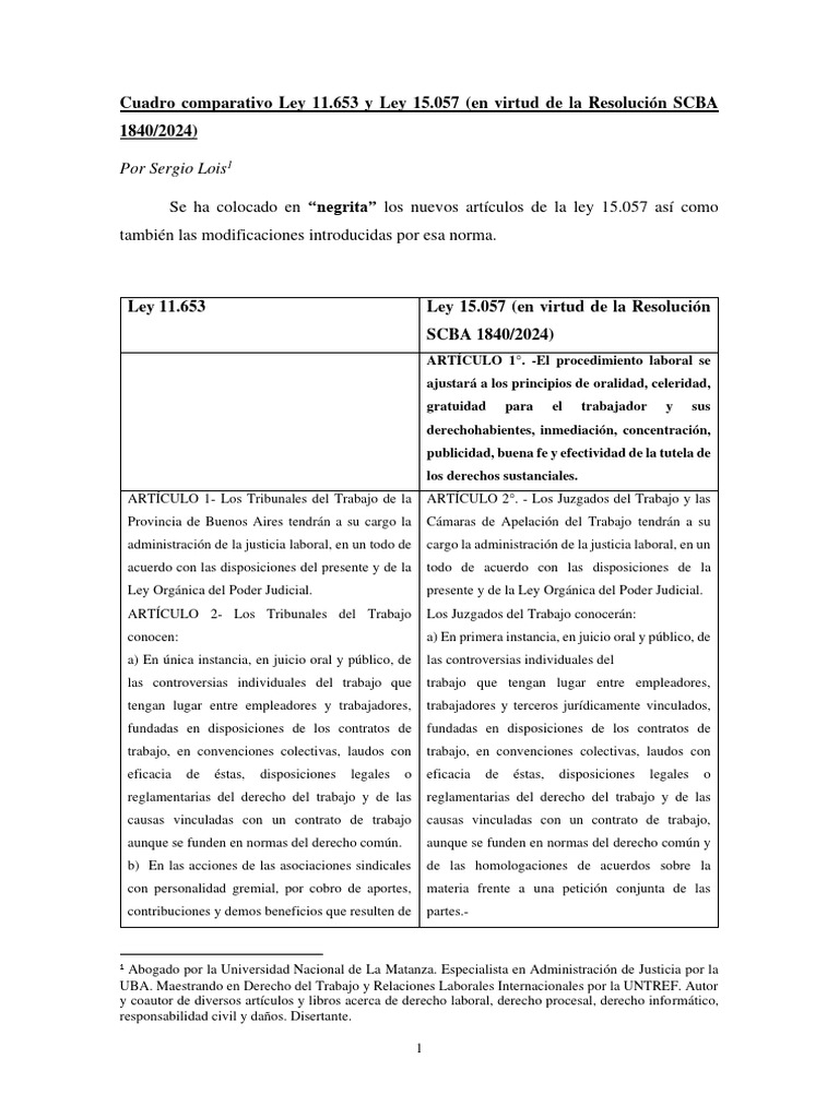 CUADRO COMPARATIVO LEY 11653 Y LEY 15057 SERGIO LOIS | PDF | Sentencia ...