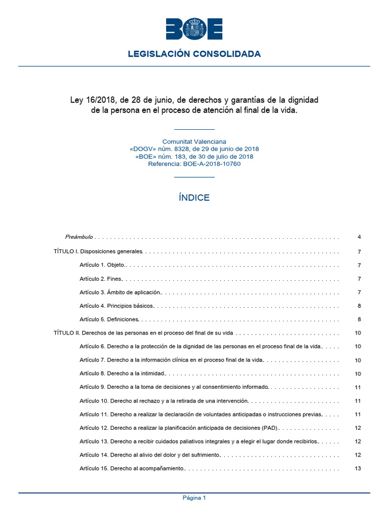 2018 Ley 16-2018 (Valencia) Derechos y garantías dignidad persona en el ...