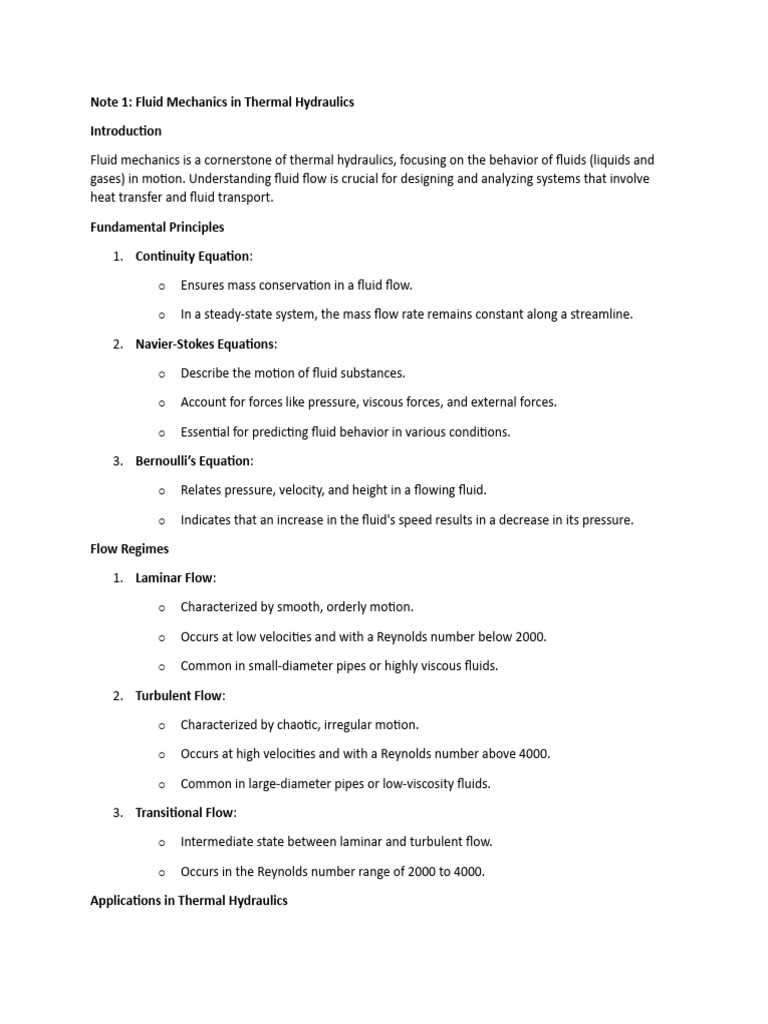 Thermal Hydraulics 1 | PDF | Fluid Dynamics | Reynolds Number