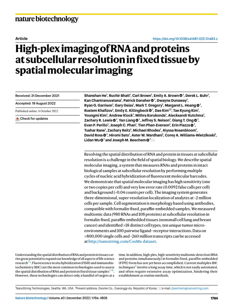 High-Plex Imaging of RNA and Proteins at Subcellular Resolution in ...