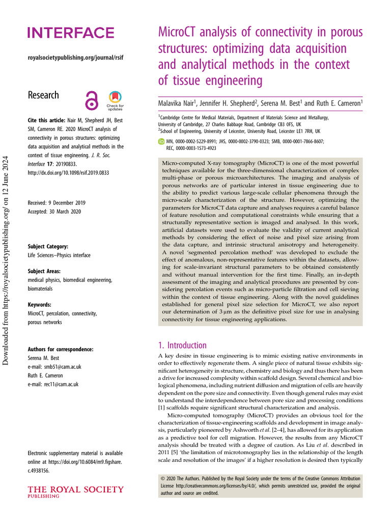 MicroCT analysis of connectivity in porous structures optimizing data acquisition and analytical ...