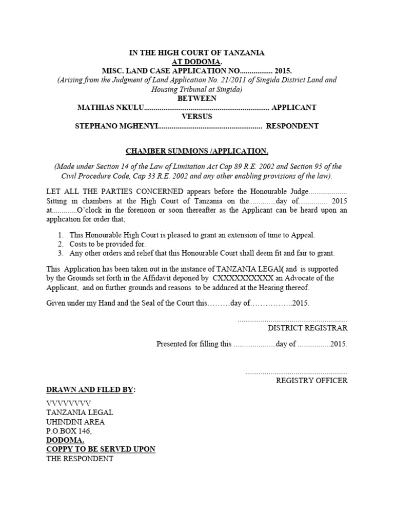 Tanzania High Court Land Appeal Extension | PDF | Judgment (Law ...