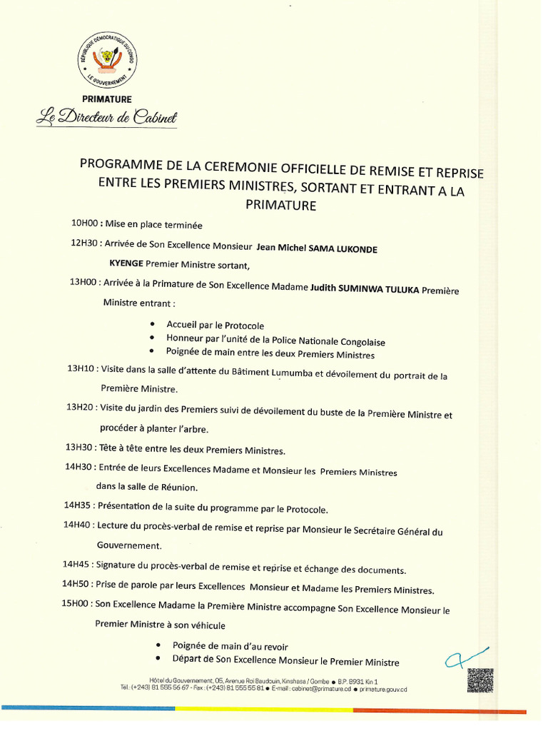 Programme de La Ceremonie Officielle de Remise Et Reprise | PDF