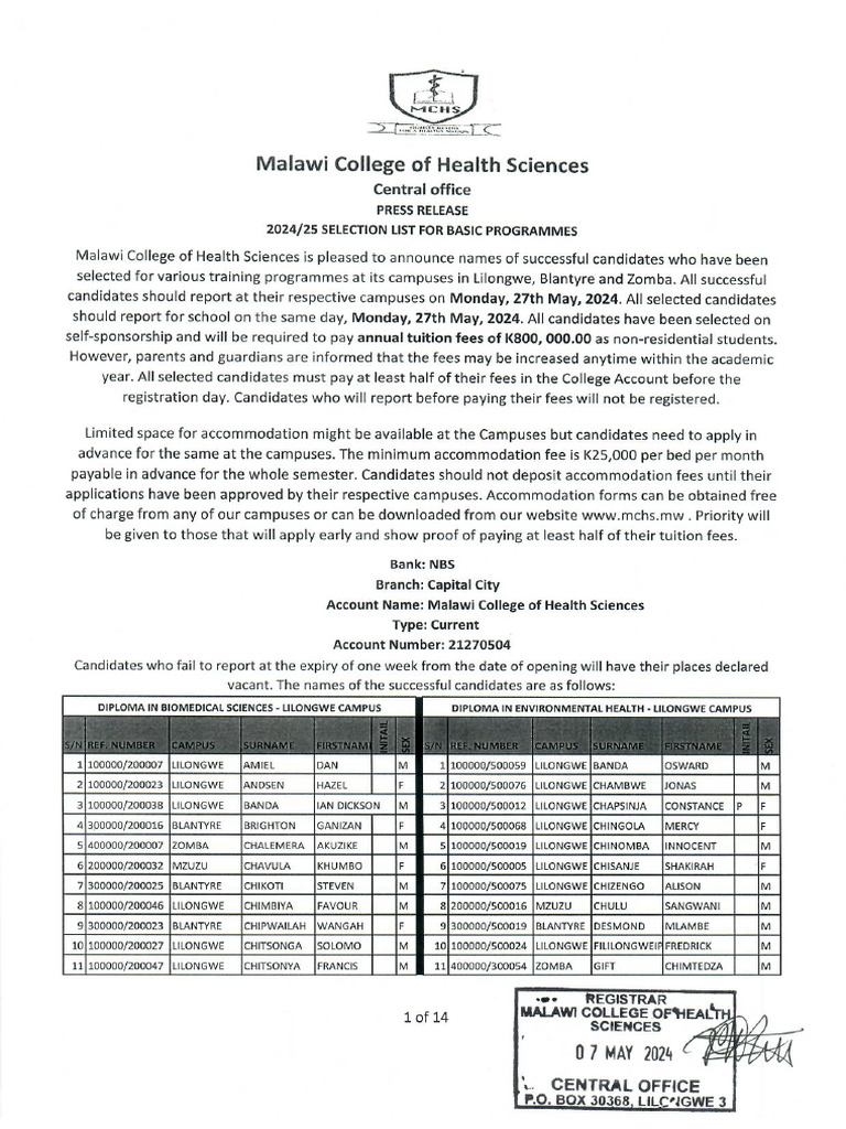 MCHS Press Release 2024 Intake - 070946 | PDF