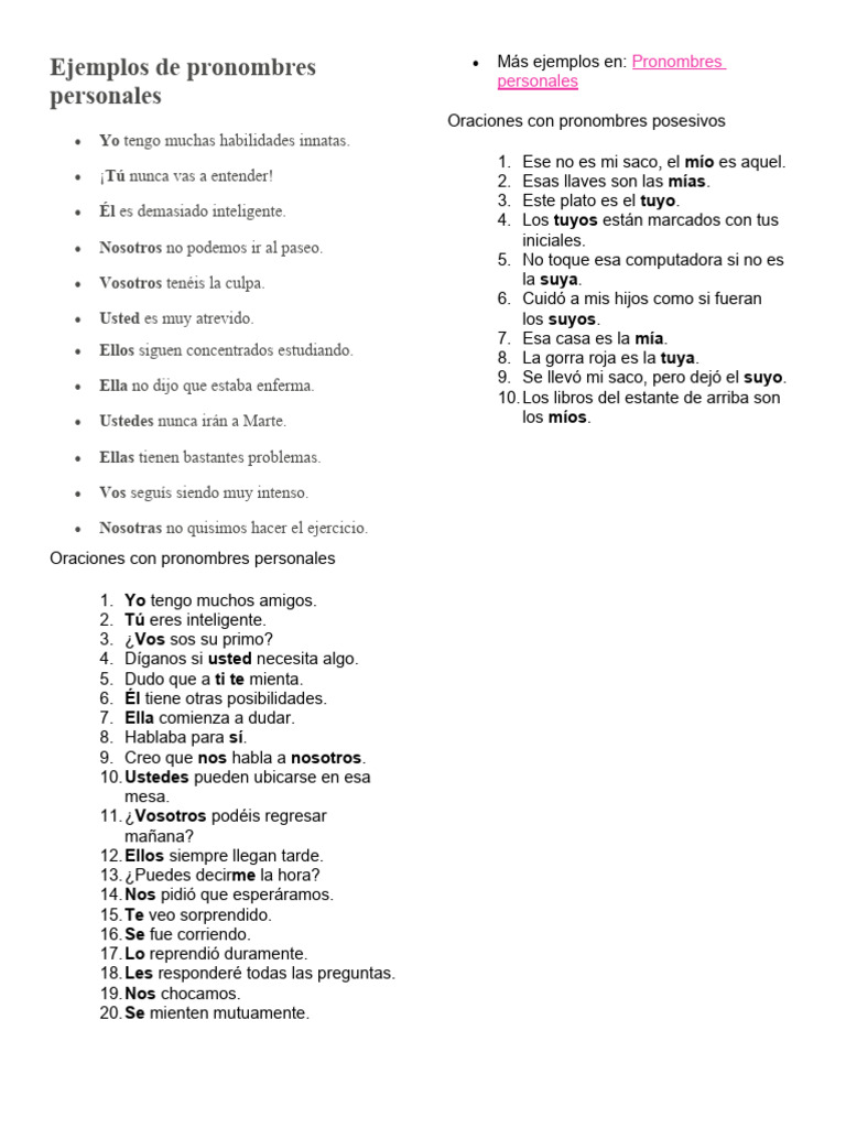 100 Ejemplos De Pronombres Personales – LEKPU