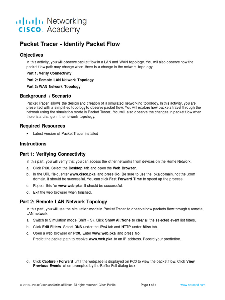 12.1.9 Packet Tracer - Identify Packet Flow | PDF | Router (Computing ...