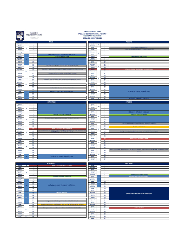 CALENDARIO ACADÉMICO FARQ 2020 - Segundo Semestre | PDF