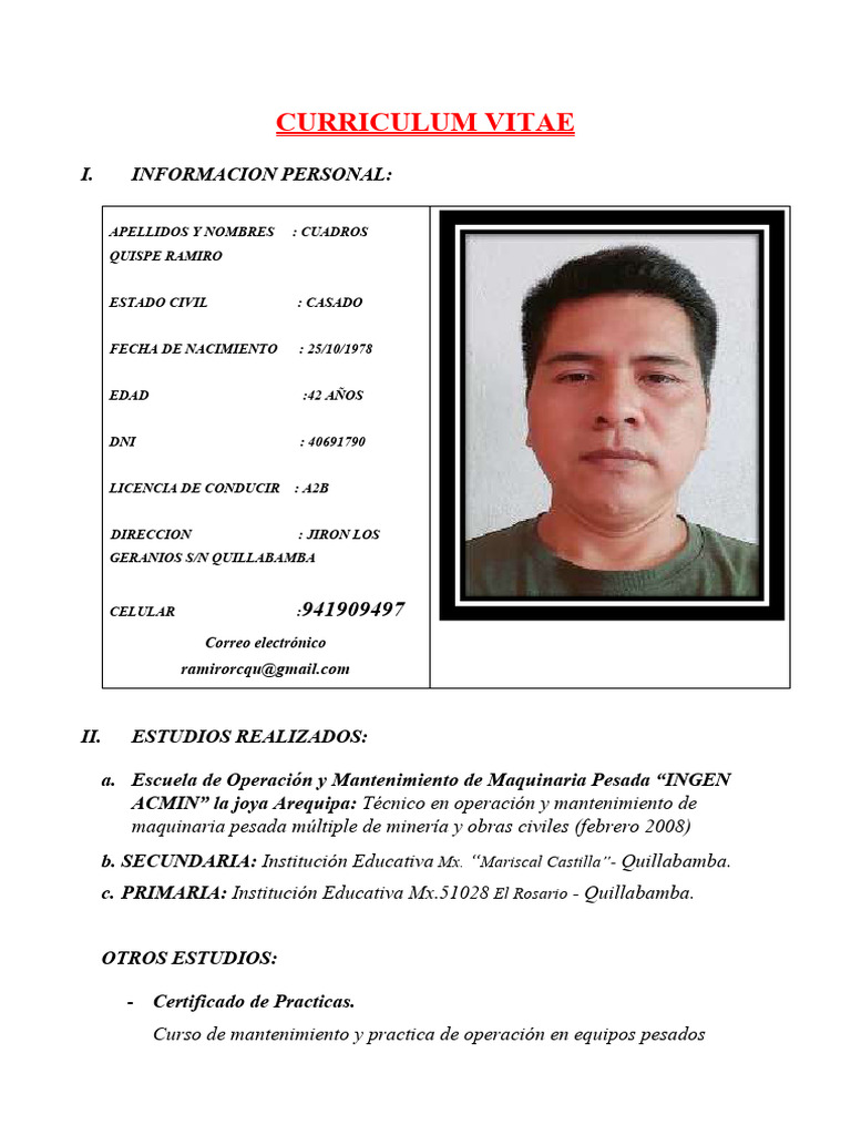 CV Ramiro (Cargador Frontal) | PDF